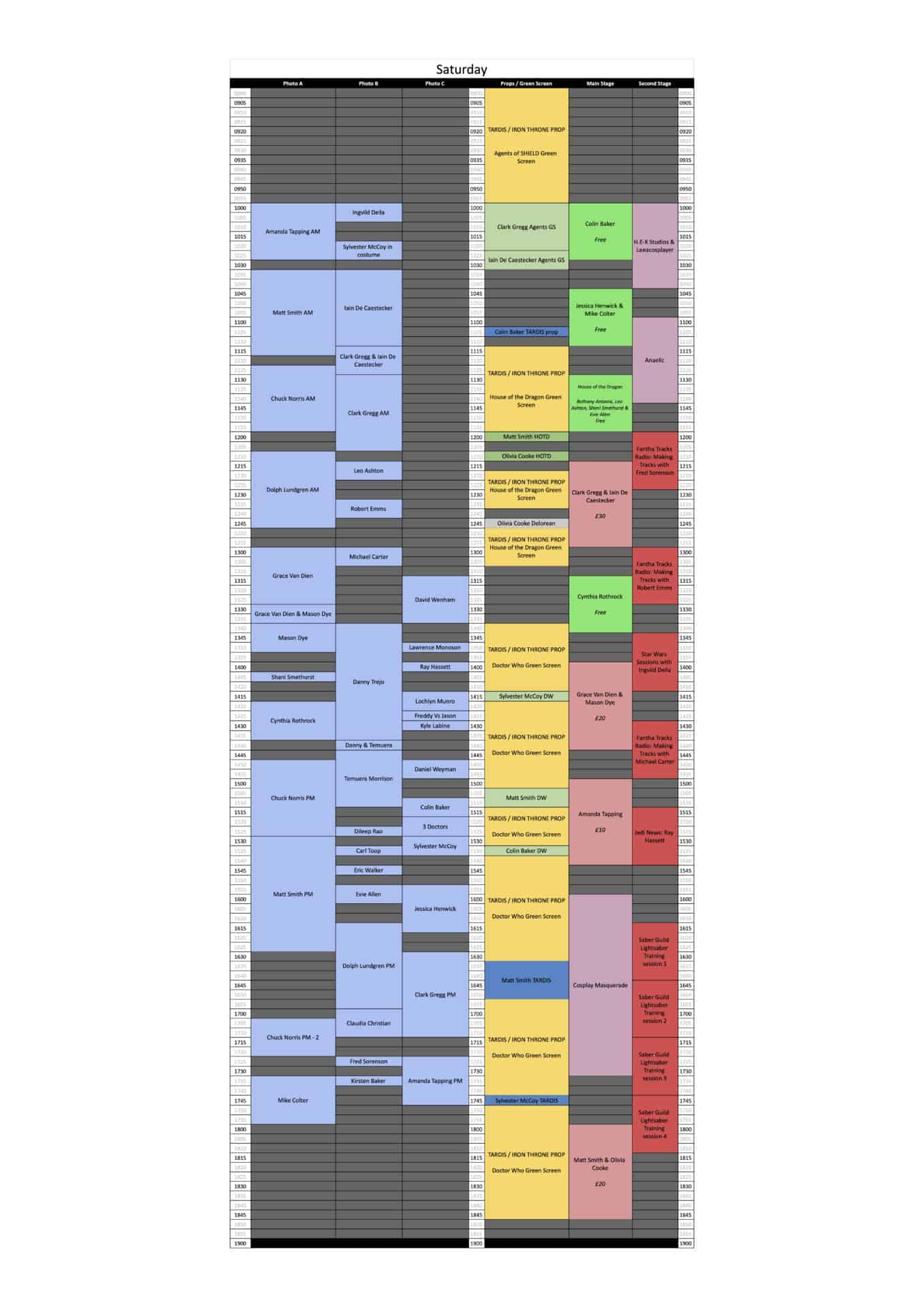 LFCC 23 Saturday Schedule - London Film And Comic Con